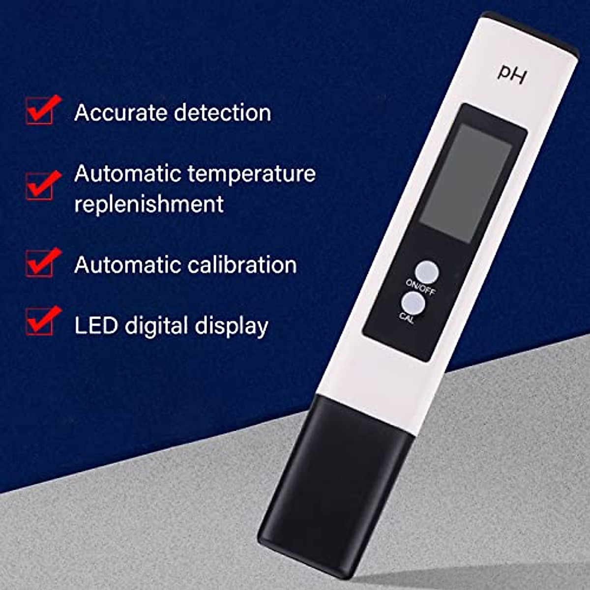 Water PH Tester, 0‑14PH Accurate Detection Automatic Calibration Automatic Temperature Replenishment Water Quality Tester Highly Sensitive Probe for Aquarium