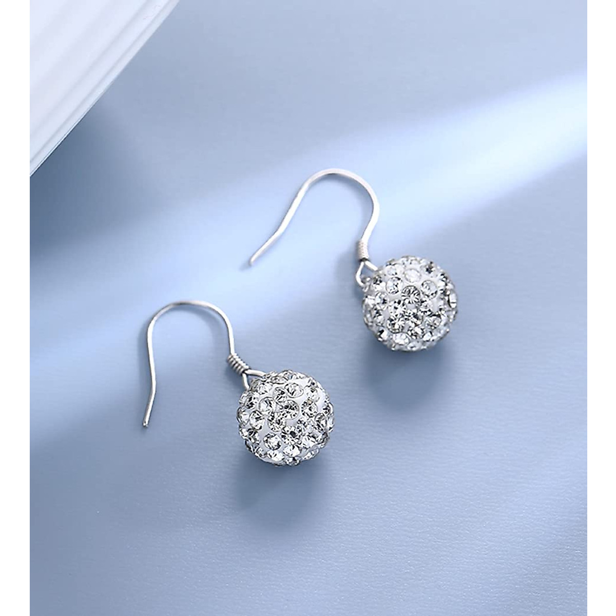 SLUYNZ 925 Sterling Silver Rhinestone Drop Earrings for Women Teens Shiny CZ Ball Dangle Earrings