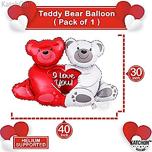 KatchOn, Large Teddy Bear Balloons Set - 40 Inch, Pack of 12 | Anniversary Balloons, I Love You Balloons for Special Night, Anniversary Decorations | Happy Anniversary Balloons, Red Heart Balloons