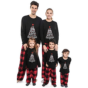 Onancehim Matching Christmas Pajamas for Family, Funny Holiday Cute Let It Snow Print Tops and Plaid Pants Xmas Sleepwear Pjs Set (Women, L, Black)