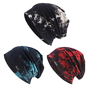 Wimdream Men Slouchy Beanie Hat Thin Baggy Summer Skull Cap (Black/Claret)