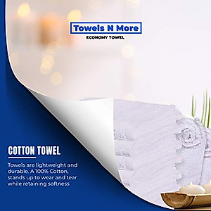 Towels N More 12 Pack White Soft 100% Cotton Loop 15X25 Basic Hand Towels- Gym Towels (12)