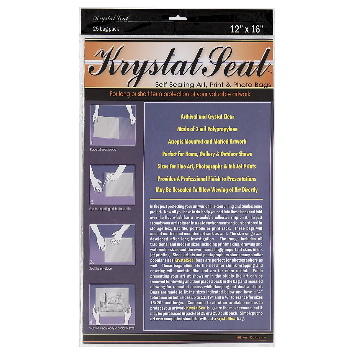 Creative Mark Krystal Seal ATC Art and Photo Bags - Archival Polyethylene Sealing Bags for Paintings, Artwork and Photo Storage - 12 x 16"- Pack of 25