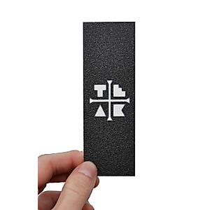 Teak Tuning 3PK Premium Fingerboard Skate Grip Tape, Black & White Logo Edition - 38mm x 114mm - Set of 3 Sheets - Adhesive Backing