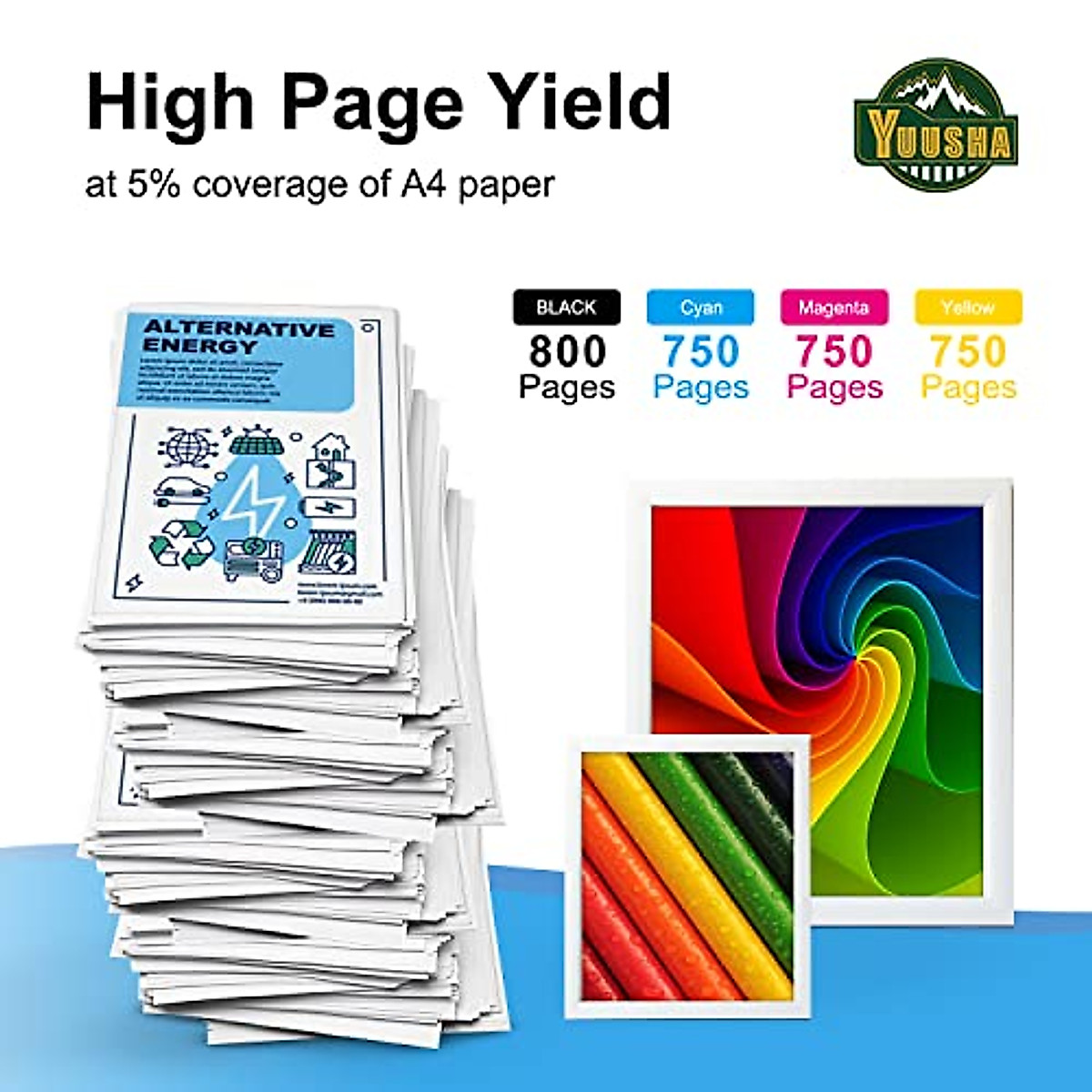 YUUSHA Compatible Ink Cartridge Replacement for HP 564 XL 564XL for DeskJet 3520 3522 Photosmart 7520 6520 5520 7525 5514 7510 (2Black/C/M/Y) 5 Pack