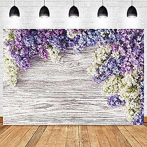 LFEEY 5x3ft Newborn Baby Wooden Plank Photography Backdrops Purple Lilac Flowers Bloom Bouquet Wooden Wall Girls Adults Portrait Photo Background Parties Events Decor Wallpaper Photo Studio Props