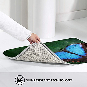 Welcome Doormat Blue Big Butterfly Sitting On Green Leaves Insect in The Habitat Wildlife Welcome Mat Outdoor Entryway Cute Doormat for Front Door Doormat Indoor Non Slip Mat 20x32 Inch