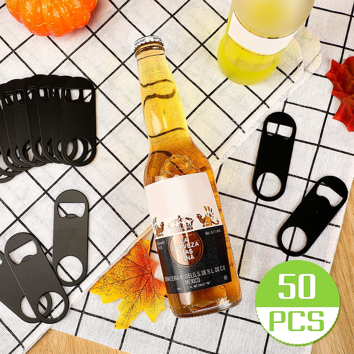 50 Pcs Stainless Steel Flat Bottle Opener Heavy Duty Beer Opener Bartender Bar Key Soda Can Opener 3.4 x 1.3 Inches Small Speed Openers Beer Bottle Opener for Kitchen, Bar or Restaurant (Black)