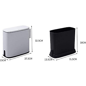 Trash Can with Lid 11 Liter Double Barrel Waste Basket Rectangular Garbage Container Bin for Bathroom Bedroom Kitchen and Office Removable Liner Bucket (Color : White)