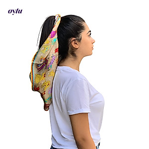 OYTU Silk Scarf for Women0, Mulberry Silk Scarf, Pure Long Cat Printed Silk Scarf, Head Scarf, Headbands, Scarves Art Print