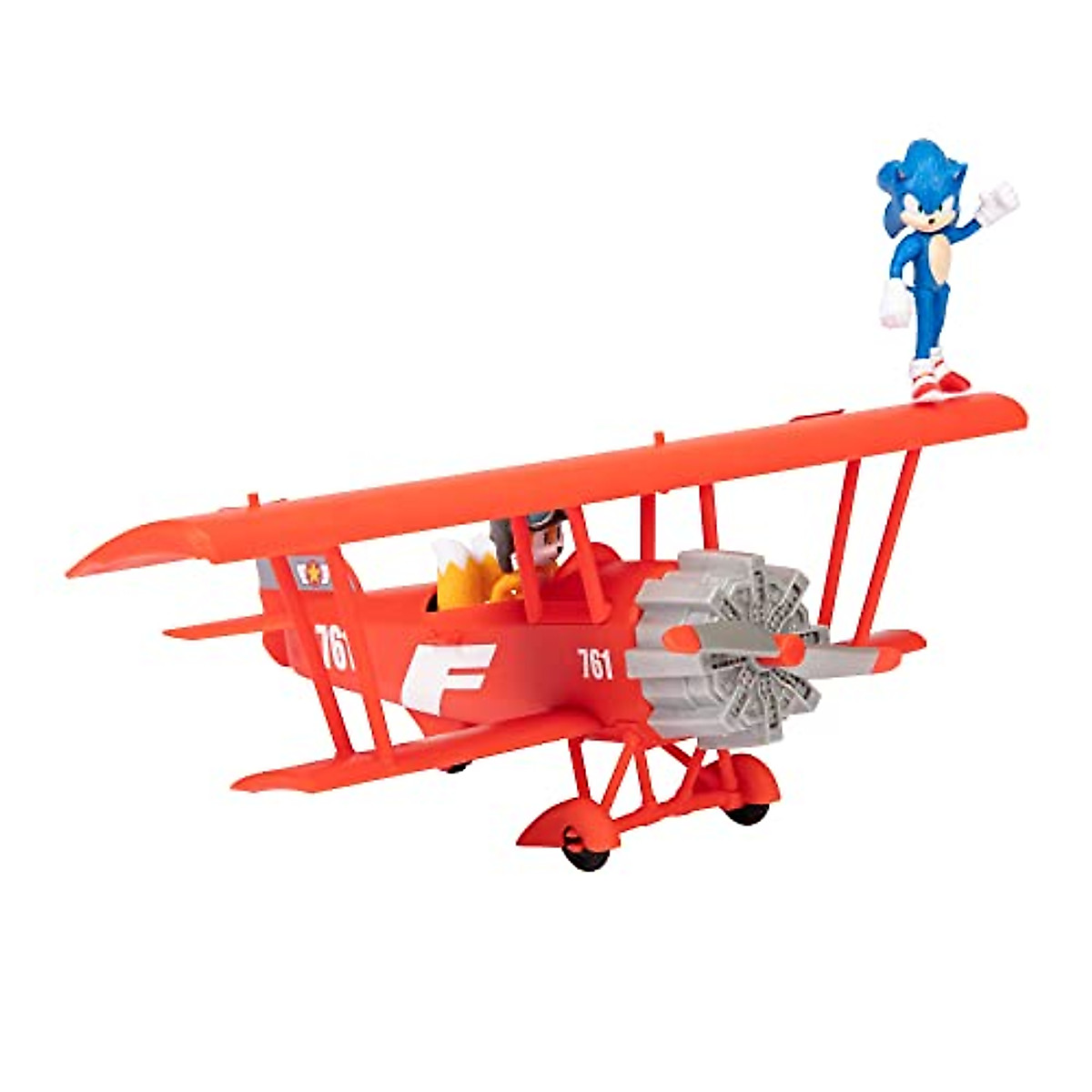 SONIC THE HEDGEHOG 2 The Tornado Playset - Biplane Vehicle, Sonic Figure and Exclusive Tails Figure, Spin The Planes Propeller and Pose Sonic on The Wings with This Interactive Playset!