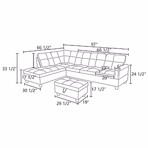 EOVTK L-Shape Upholstered Sectional Sofa Set with Left Facing Chaise Lounge and Storage Ottoman, 97'' Flannel Corner Couch for Living Room Furniture Apartment and Office, Dark Brown