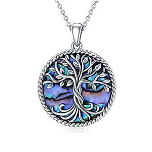 TOUPOP Christmas Gifts for Women Tree of Life Necklaces 925 Sterling Silver Abalone Shell Family Tree Pendant Necklace Jewelry Gifts for Women Friends Mom Birthday