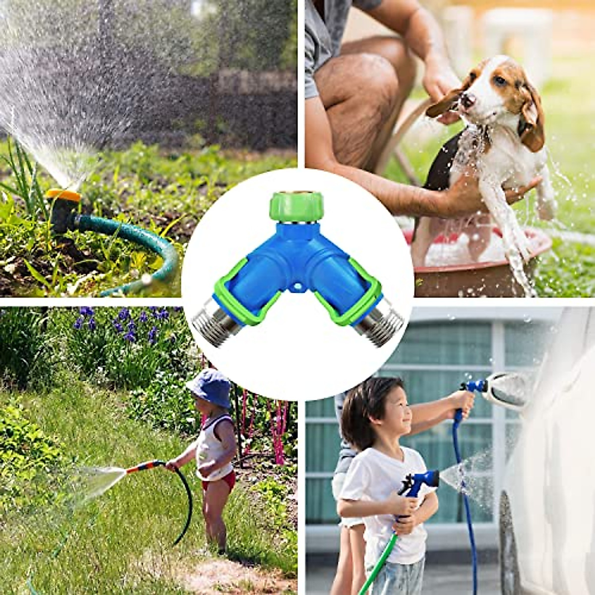 Garden Hose Splitter - AINEED Water Hose Splitter 2 Way Heavy Duty, Hose Connector Faucet Splitter, Hose Y Splitter, Outdoor Water Spigot Hose Bib Splitter with Shut off Valve
