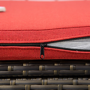 Outsunny 27 Gallon Patio Wicker Storage Bench, Outdoor PE Rattan Patio Furniture, 2-in-1 Large Capacity Rectangle Garden Storage Box with Handles and Cushion, Red