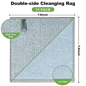 Jeymei 10pcs Non Scratch Wire Dishcloth Multipurpose Wire Dishwashing Rag for Wet and Dry,Metal Scrubbers for Cleaning Dishes,Dual-Sided Kitchen Cleaning Cloth with Mesh,Cleaning Tool for Pot, Blue
