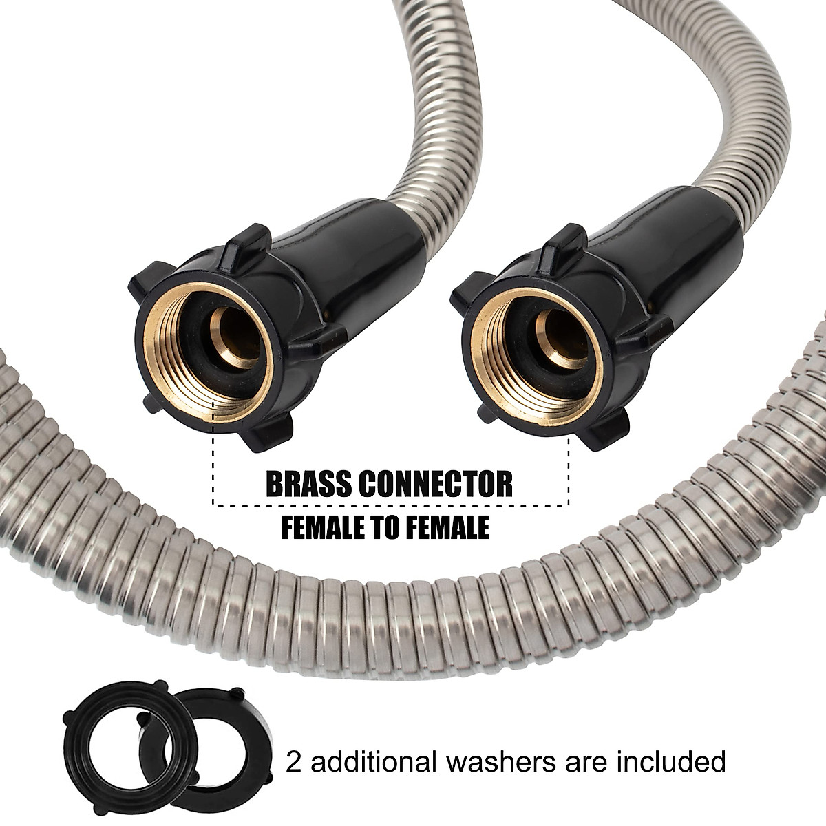 Yanwoo 304 Stainless Steel 4ft Garden Hose with Female to Female Brass Connector, 18mm Outer Diameter Flexible & Lightweight Heavy Duty Short Water Hose for Outdoor (4 Feet)