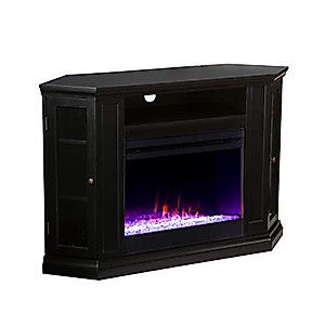 SEI Furniture Claremont Convertible Color Changing Electric Storage Corner Fireplace, Black
