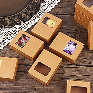 PINKXHY 100 PCS Mini Kraft Paper Box with Square Window Soap Packaging Boxes Craft Cardboard Present Box for Homemade Soap Favor Treat Bakery Candy, 3.5 x 2.6 x 1.2 Inch (Brown)