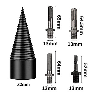 Firewood Drill Bit Wood Log Splitter,5 PCS Kindling Splitting Drills Wedge Tool Removable Logs Splitters Cone Wedges Electric Driver Bits Heavy Duty Hex+Square+Round+Small Hex Shank