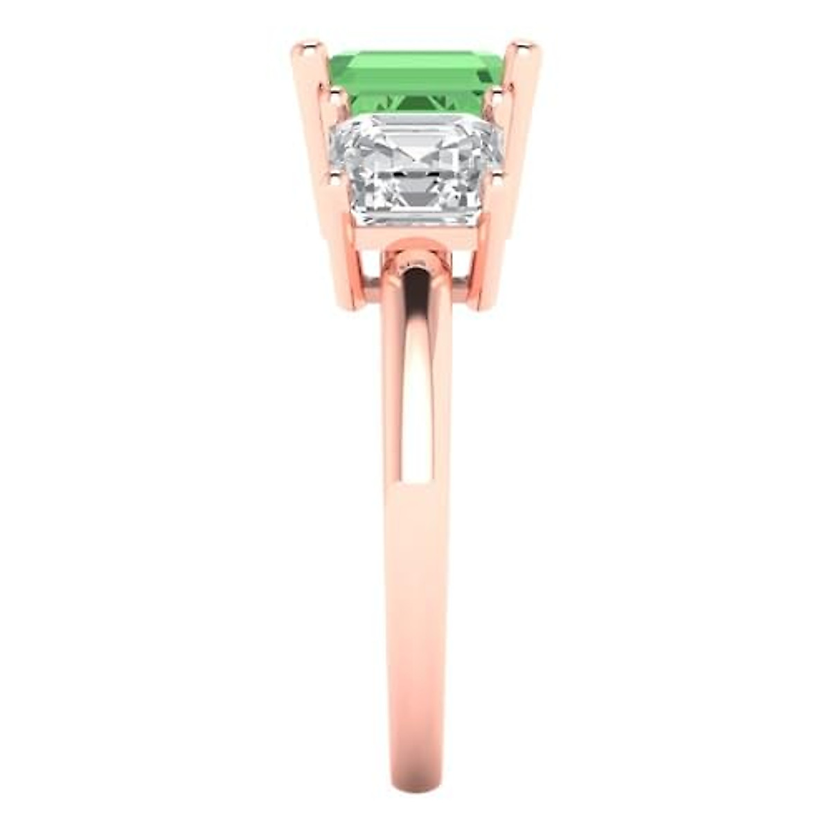 3.25 ct Sq Emerald cut 3 stone Solitaire Green Simulated Diamond Engagement Promise Anniversary Bridal Ring 18K Rose Gold 3.5