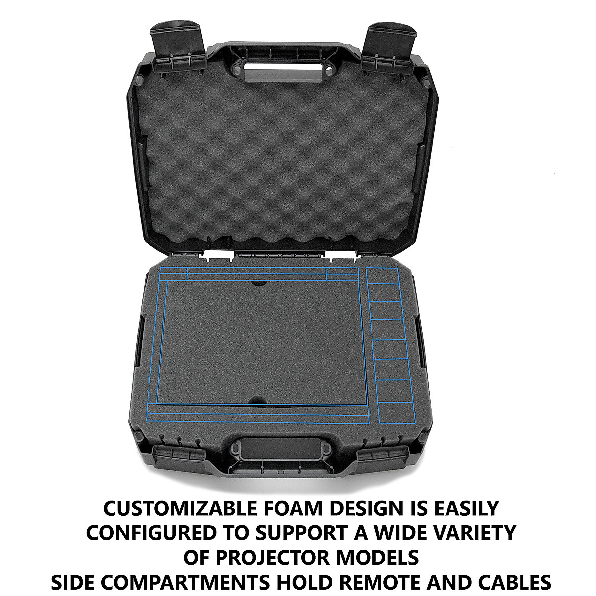 CASEMATIX Hard Shell Projector Travel Case Compatible with Epson VS250 SVGA, VS350 XGA, VS355 WXGA Projectors with HDMI Cable and Remote in Custom Foam Compartments, Case Only