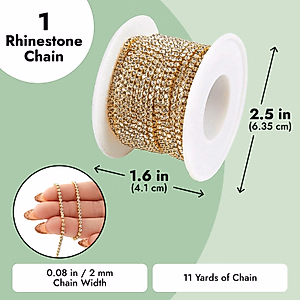 11 Yards Rhinestone Chain, Gold Trim Bling String for DIY Jewelry Making, Crafts, Shoe Charms (2mm Wide)