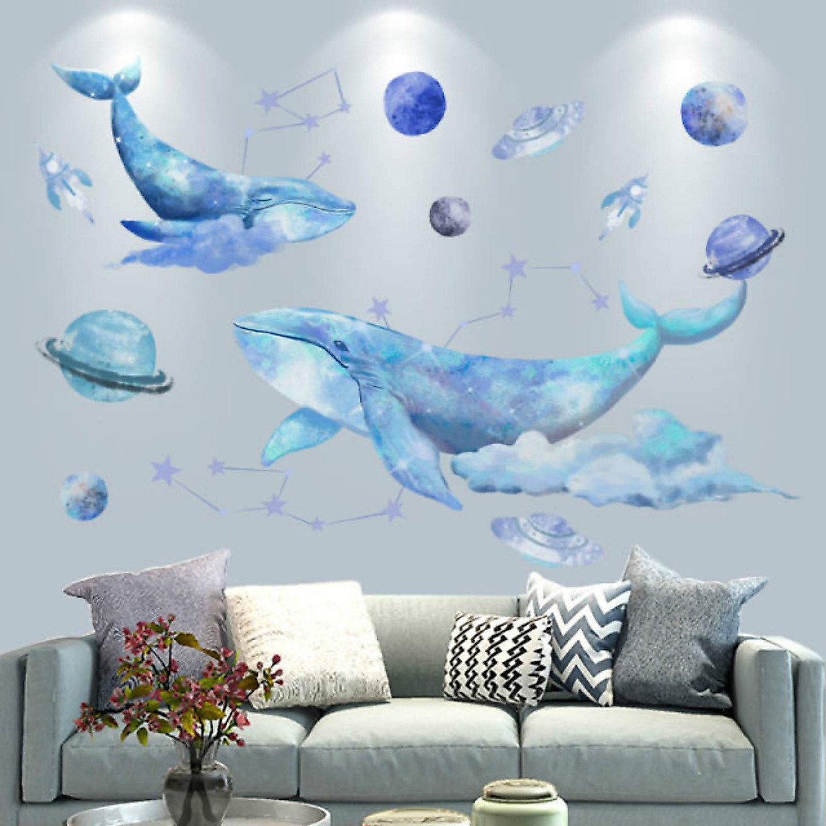 Ocean Wall Decals Whale Wall Decals Marine Animal Stickers Galaxy Wall Sticker Under Water Sea Life Peel and Stick Mural Decor for Home Office Dorm Party Nursery