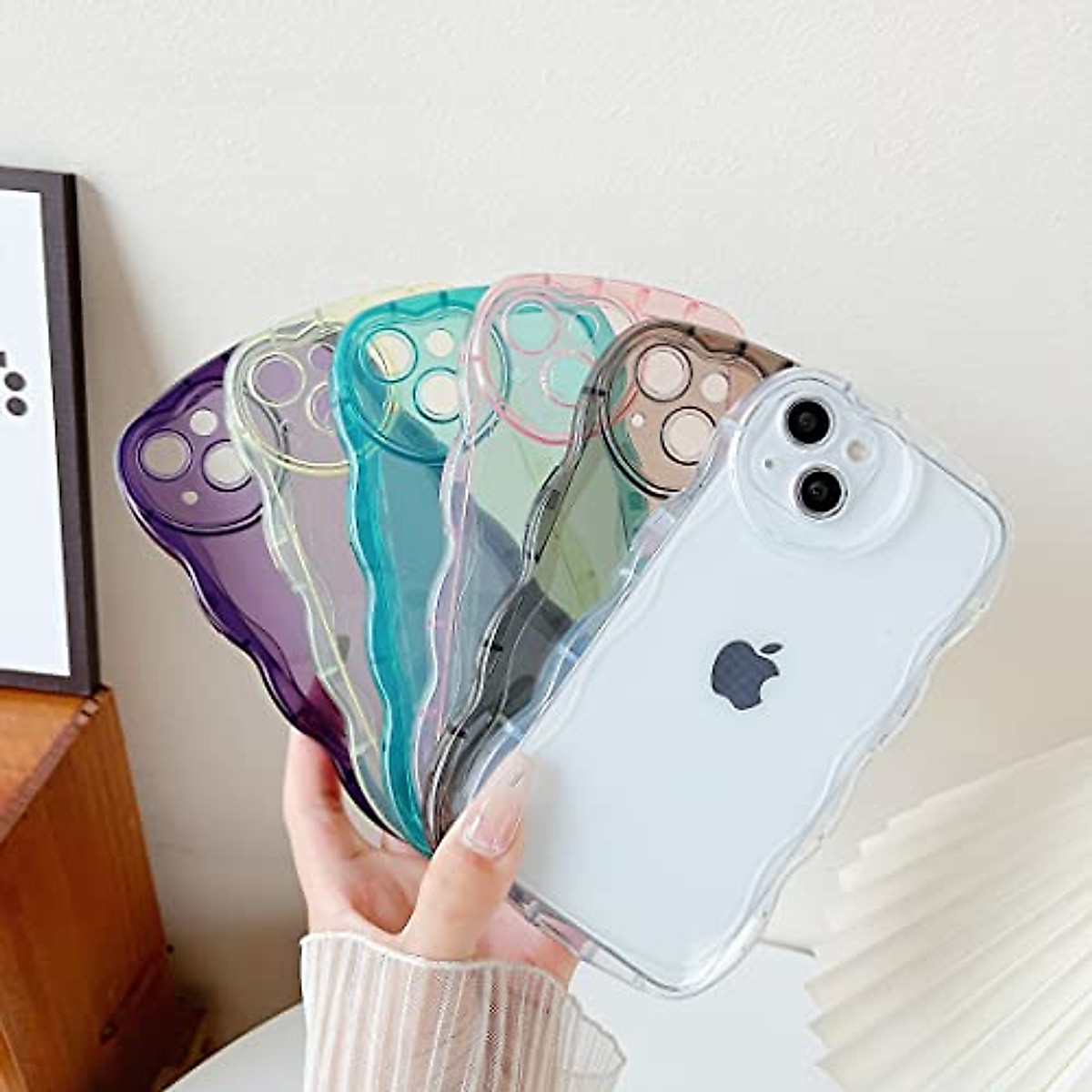 Caseative Curly Wave Shape Love Heart Camera Lens Protection Clear Soft Compatible with iPhone Case (Pink,iPhone 13)