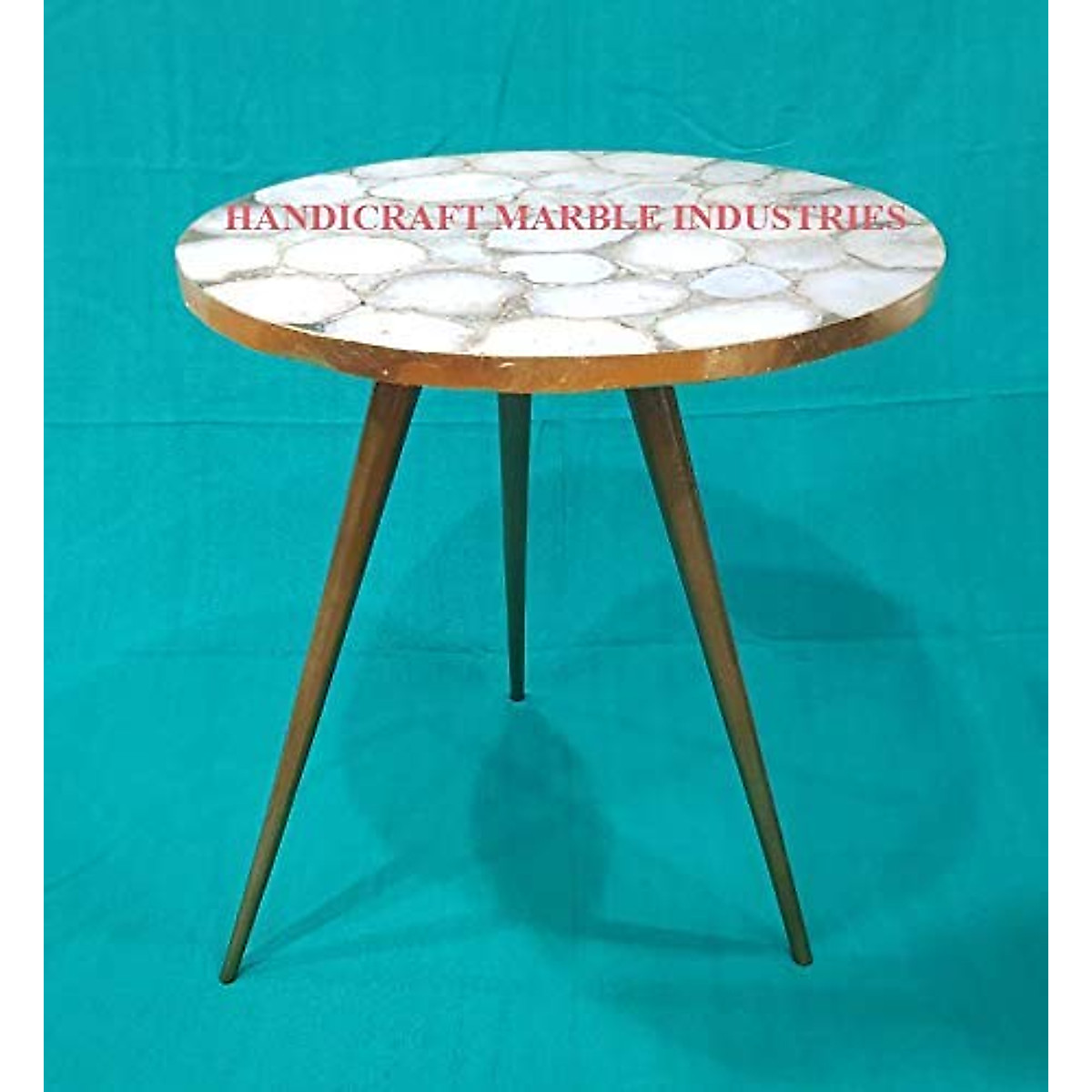 18" Inch (Customize Sizes) Round Natural White Agate Coffee Table with Gold or Silver Foil coated borders with Metal Base, Agate Table, Stone Coffee Table, Agate Table Top, Agate Round Coffee Table