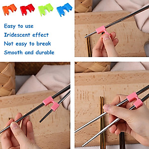 Kidsfantasy 5 Pairs Reusable Chopstick Helpers Non Slippery Training Chopsticks for Adult Replaceable Practice Chopsticks Heat Resistant Chopsticks Holder (Bright Colors,Stainless Steel)