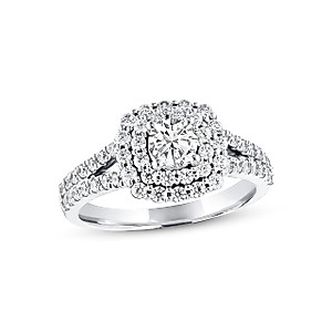 Bridal Set 1-1/8 CT TW Round Cut Moissanite Engagement Ring and Wedding Band Set for Women 14k White Gold Free Engraving Size 11