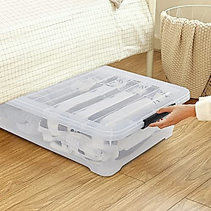AnnkkyUS 40 Quarts Plastic Under Bed Storage Boxes with Wheels, Large Shallow Container Bins Set of 4