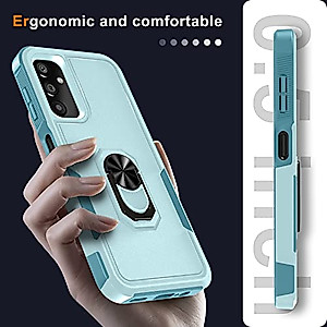RMOCR for Samsung Galaxy A14 5G Case, Rotatable Magnetic Kickstand Ring Holder, Military Protective Phone Cover with Tempered Glass Screen Protector and Camera Lens Cover, Mint Green