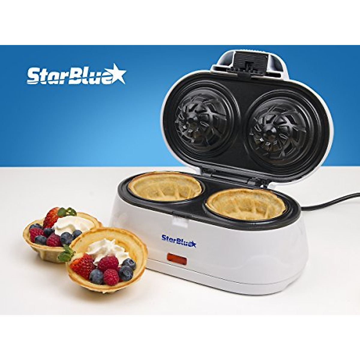 Double Waffle Bowl Maker by StarBlue - White - Make bowl shapes Belgian waffles in minutes | Best for serving ice cream and fruit | Gift ideas 110V 50/60Hz 1200W