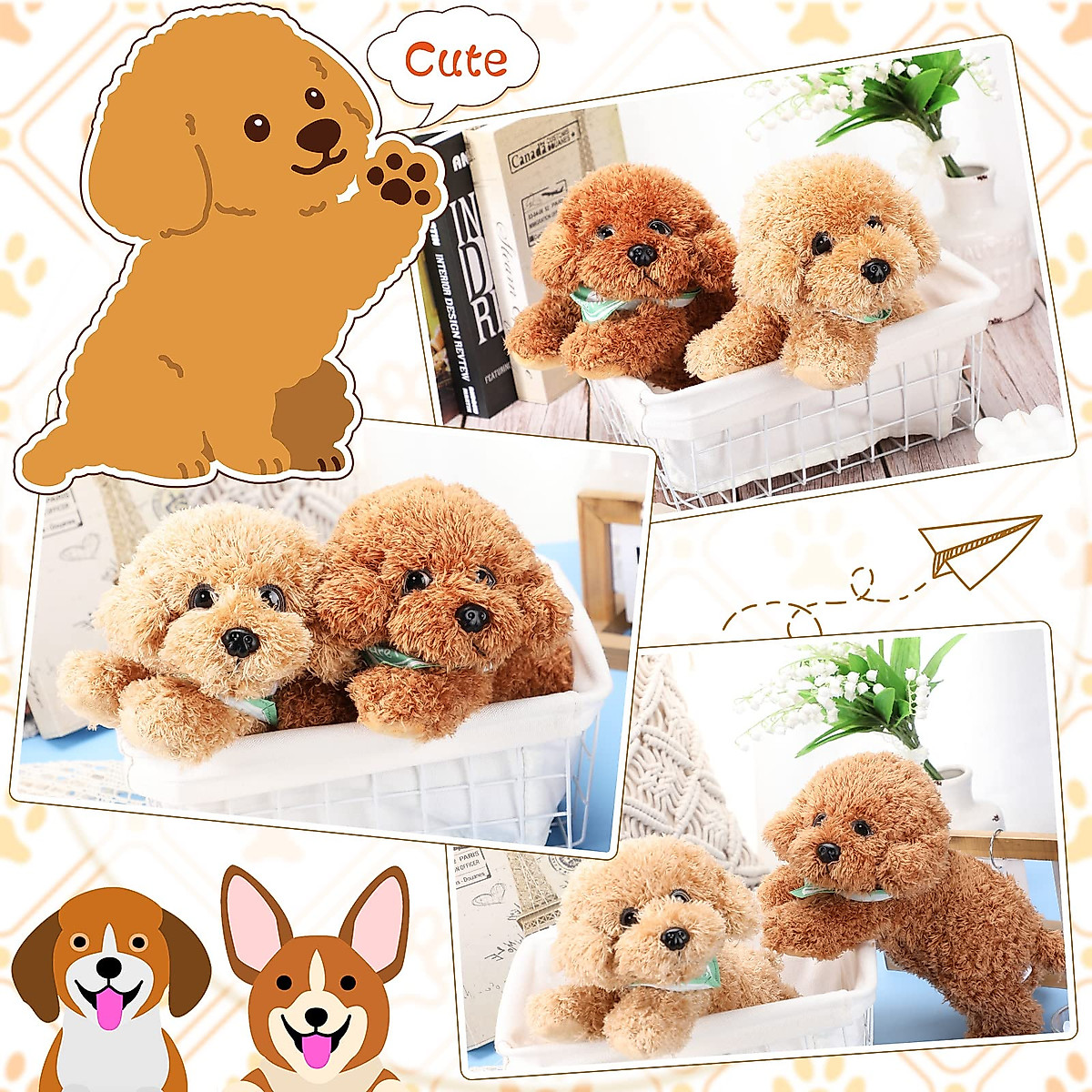 2 Pcs Plush Stuffed Golden Poodle Dog Plush Animals Soft Toy Stuffed Puppy Adorable Plush Puppy Toys for Preschool Birthday Party Supplies (Toy Poodle, 10.6 Inch)