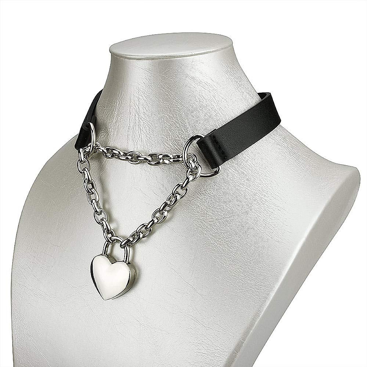 Alona Magic Goth Choker Necklaces for Women, Black Choker and Heart Padlock Day Collar with Key, Black PU Leather Choker Collar for Women