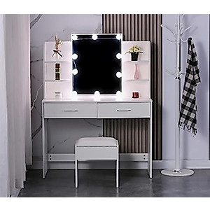 CIATRE White Elegant Vanity Set with 10 LED Light Bulbs, Cushioned Stool, and Ample Storage - Perfect for Makeup and Organization