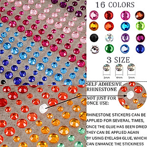 2752 Pcs Self Adhesive Rhinestones for Makeup 16 Sheets 16 Colors Eye Nail Gems Face Jewels Stick on, DIY Craft Nail Art Makeup hair Rave Festival Accessories Costume for Women