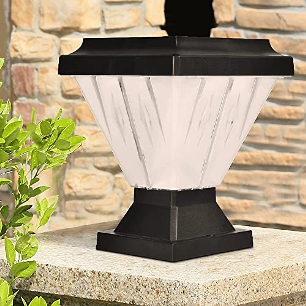 JSBDPHW Outdoor Waterproof LED Pillar Lamp Solar Post Light Double Wing Simple Plastic Column Light Wall Garden Gate Base Light Deck Light Lawn Light