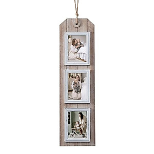 ABSWHLM 5x7 Hanging Picture Frames Rustic Solid Wood Photo Frames 3 Opening Picture Frame Display 4x6 Pictures with Mat or 5x7 Pictures Without Mat, Weathered Brown