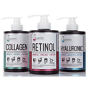 Nuventin Collagen Firming Cream Dry Skin Rescue Moisturizer Lotion W/Aloe Vera & Green Tea. Skin Care Anti Aging Collagen Face & Body Lotion For Wrinkle Repair, Sagging Skin, & Dry Skin, 15 Fl Oz