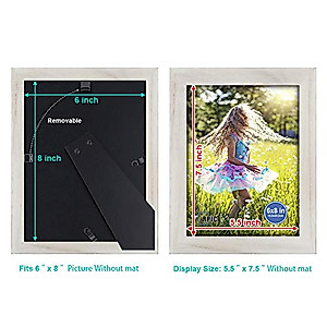 RPJC 6x8 inch Picture Frame Made of Solid Wood and High Definition Glass Display Pictures for Table Top Display and Wall Mounting Photo Frame with Stand Rustic White
