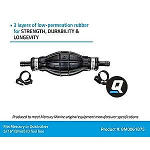 Quicksilver 8M0061875 Primer Bulb with 2 Hose Clamps for 5/16'' (8 mm) Fuel Lines