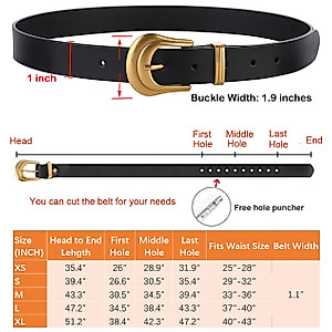 ALAIX Women's Belt Western Belts Silver Gold Buckle Black Leather Belt Pants Jeans Belts for Women
