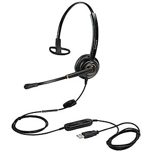 USB Headset with Microphone Noise Cancelling for PC, Computer Laptop Headphone with Mic In-Line Control for Office Softphones Teams Business Skype Zoom Conference Calls Online Course Voice Recognition