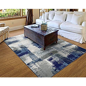 Brumlow MILLS Zora Abstract Machine Washable Indoor/Outdoor Area Rug for Home Office, Living Room or Bedroom Carpet, Dining or Kitchen Runner Rug, 5' x 7'6", Blue