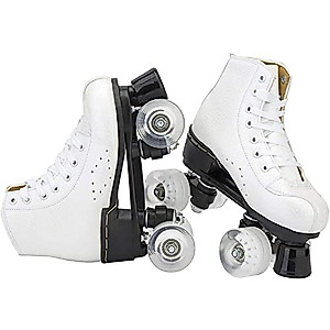 DBFHE Roller Skates for Women and Men, Outdoor Quad Wheel Rink Skates with Light Up Wheels, Classic Quad Rink Skate Shoes for Adult/Girls/Unisex and Beginners,白色-39EU/US8, White