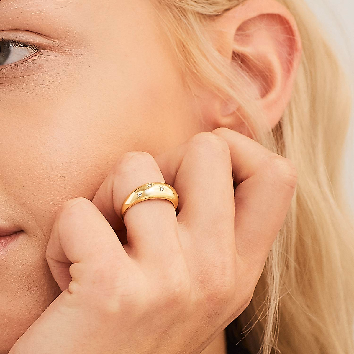 AllenCOCO Chunky Gold Plated Rings for Women, Trendy Cubic Zirconia 14k Gold Filled Stackable Rings