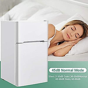 Hysache 3.2 cu ft ompact Refrigerator, Double Door Mini Fridge w/Removable Glass Shelves, Mechanical Control & Angle LED Light, Energy Saving Separate Freezer for Home, Office & Dorm (White)